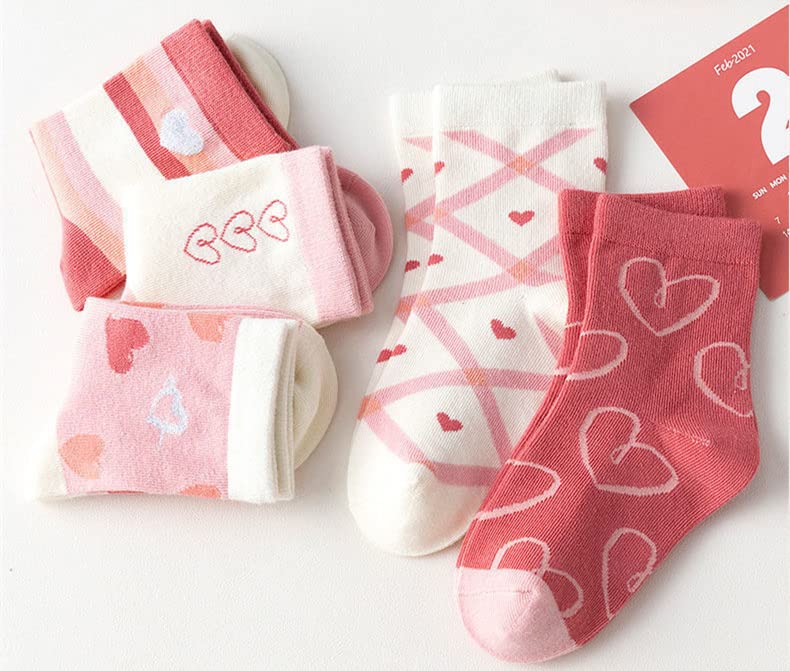 Toptim Kids Girls' Crew Socks Cute Casual Dress Cotton Socks (6-9 Years, 10 Pairs)