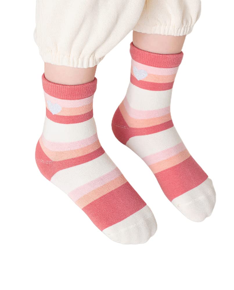 Toptim Kids Girls' Crew Socks Cute Casual Dress Cotton Socks (6-9 Years, 10 Pairs)