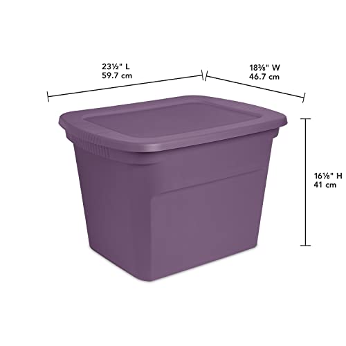 Sterilite 17318V08 Lidded Stackable 18 Gallon Storage Tote Container w/Handles and Indented Lid for Efficient, Space Saving Household Storage, Purple