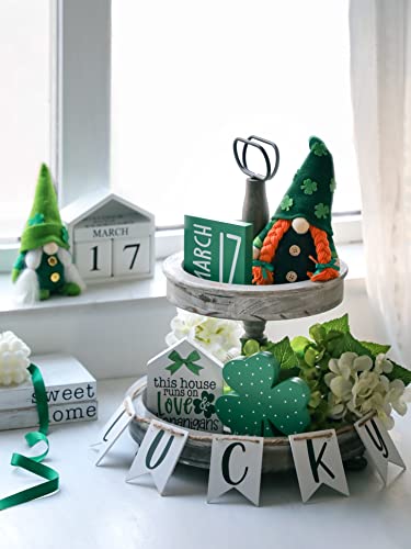5PCS St. Patrick 's Day Tiered Tray Decor, Gnome, Irish Wood Shamrocks, St.Patrick Day Wood Signs LUCKY Ornament Decoration for Home