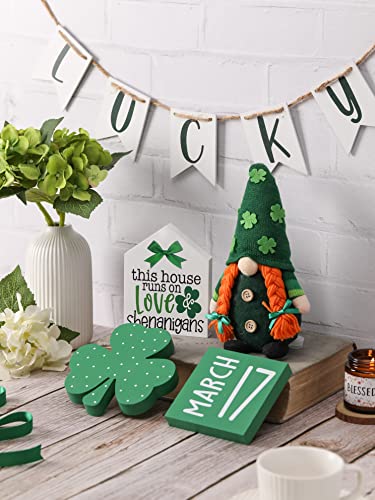 5PCS St. Patrick 's Day Tiered Tray Decor, Gnome, Irish Wood Shamrocks, St.Patrick Day Wood Signs LUCKY Ornament Decoration for Home