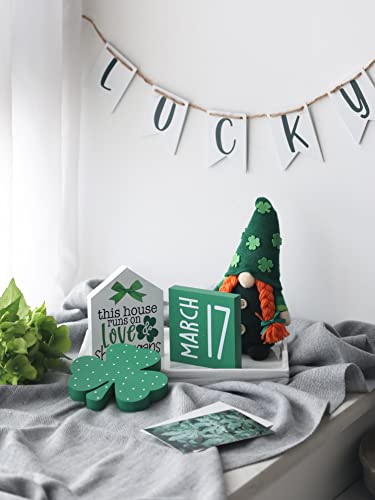 5PCS St. Patrick 's Day Tiered Tray Decor, Gnome, Irish Wood Shamrocks, St.Patrick Day Wood Signs LUCKY Ornament Decoration for Home