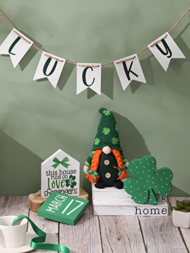 5PCS St. Patrick 's Day Tiered Tray Decor, Gnome, Irish Wood Shamrocks, St.Patrick Day Wood Signs LUCKY Ornament Decoration for Home