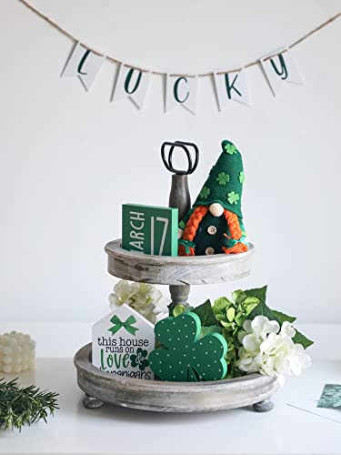 5PCS St. Patrick 's Day Tiered Tray Decor, Gnome, Irish Wood Shamrocks, St.Patrick Day Wood Signs LUCKY Ornament Decoration for Home