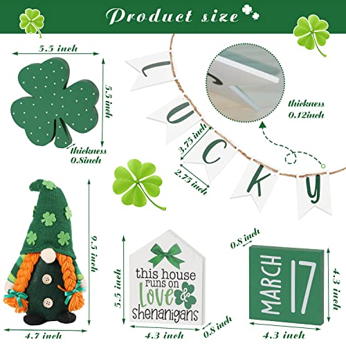 5PCS St. Patrick 's Day Tiered Tray Decor, Gnome, Irish Wood Shamrocks, St.Patrick Day Wood Signs LUCKY Ornament Decoration for Home