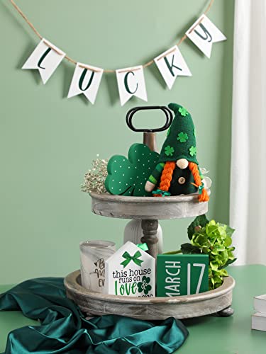 5PCS St. Patrick 's Day Tiered Tray Decor, Gnome, Irish Wood Shamrocks, St.Patrick Day Wood Signs LUCKY Ornament Decoration for Home