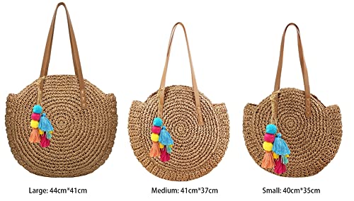 Women Straw Bag Woven Shoulder Bag Beach Tote Handwoven Handbags for Vocation Free