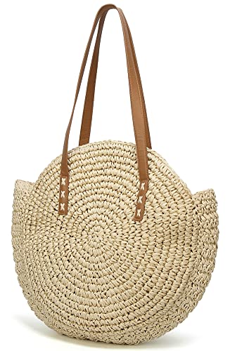 Women Straw Bag Woven Shoulder Bag Beach Tote Handwoven Handbags for Vocation Free