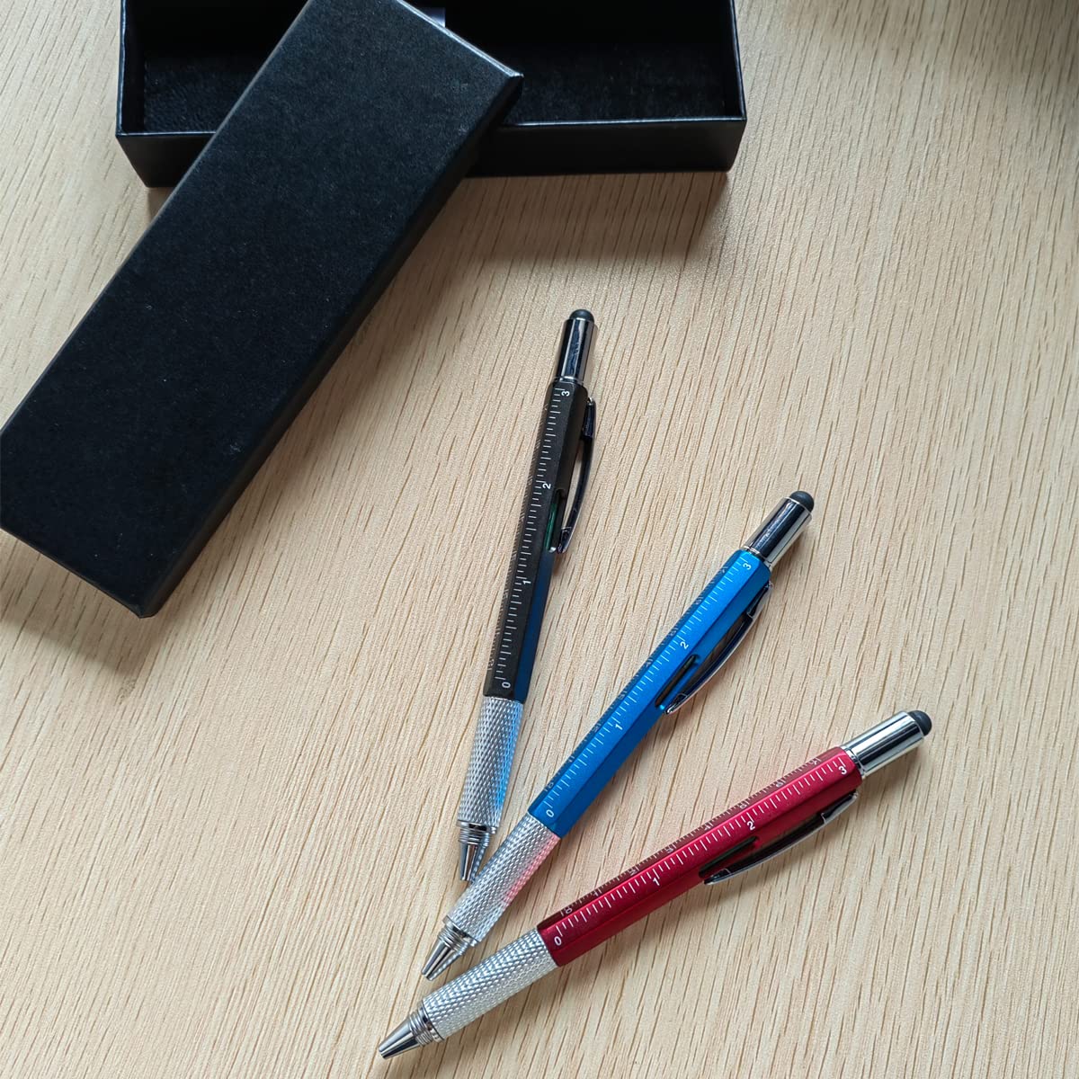 Ankaful Multi Tool Pen with Gift Box, 6 in 1 Multifunctional Gadget Pen with Stylus, Flat and Phillips Screwdriver Bit, Ruler, Level Gauge, Ballpoint Pen Unique Gifts for Men Dad(2 PCS-Red&Blue)