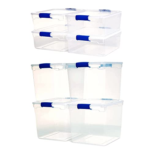 HOMZ 31 Quart Heavy Duty Clear Plastic Stackable Storage Containers, 4 Pack & 15.5 Quart Heavy Duty Clear Plastic Stackable Storage Containers, 4 Pack