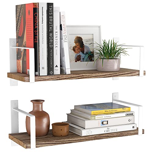 Wallniture Toledo 17"x6" Floating Shelves, Floating Bookshelf for Living Room, Wall Shelves for Bedroom, Kitchen Organization, Bathroom Storage Shelves Burnt Set of 2