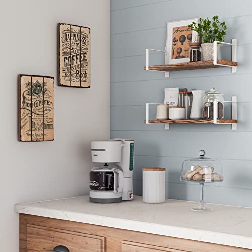 Wallniture Toledo 17"x6" Floating Shelves, Floating Bookshelf for Living Room, Wall Shelves for Bedroom, Kitchen Organization, Bathroom Storage Shelves Burnt Set of 2