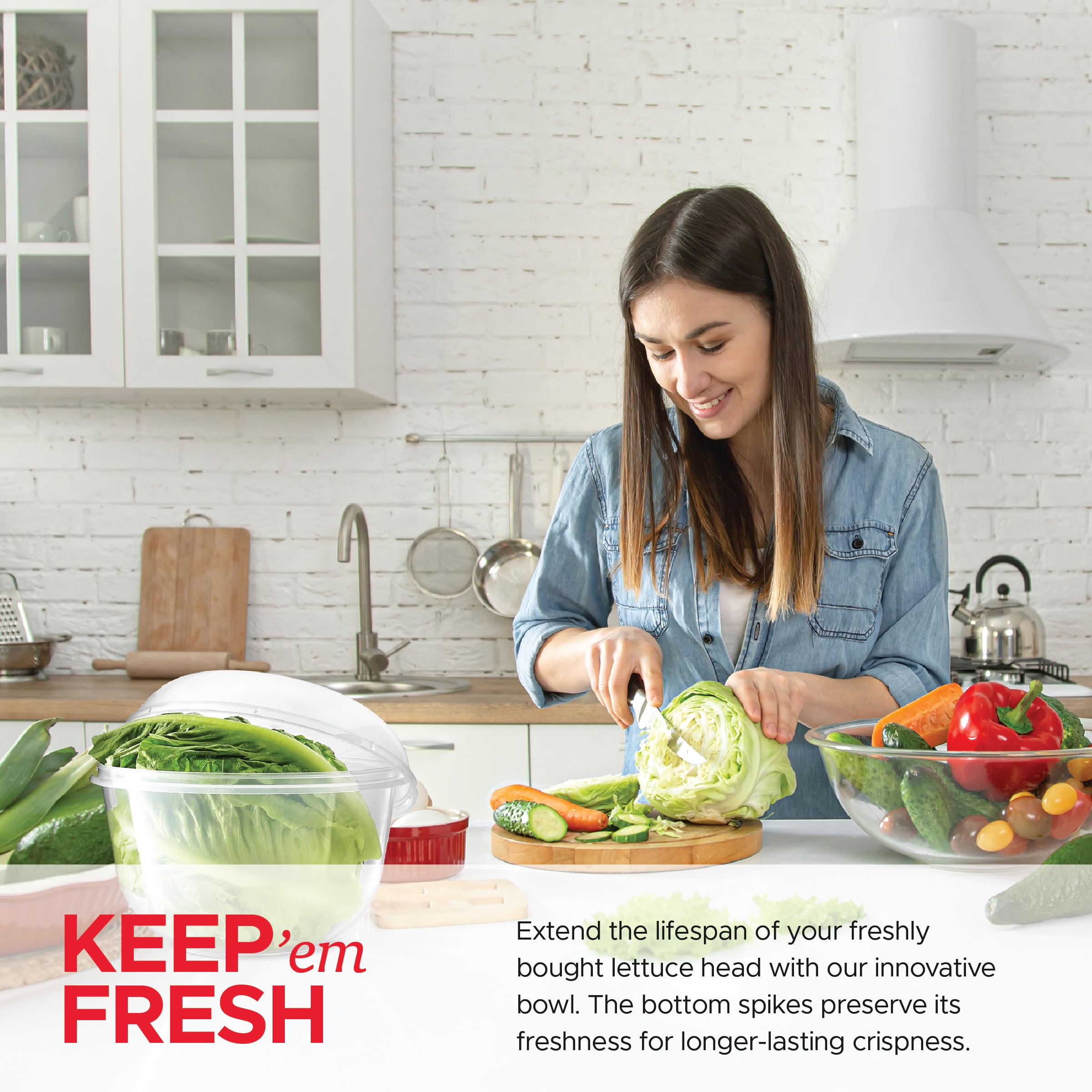 Tafura Lettuce Keeper for Fridge, Lettuce Crisper, Vegetable Saver with Cover, Lettuce Storage Container with Lid, Crisp and Fresh Greensaver, Salad Saver Box.