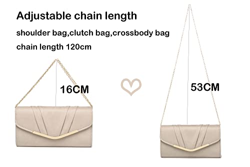 MUDUO Women Faux Suede Envelope Clutch Purse Evening Handbag Foldover Shoulder Crossbody Bag (Beige)