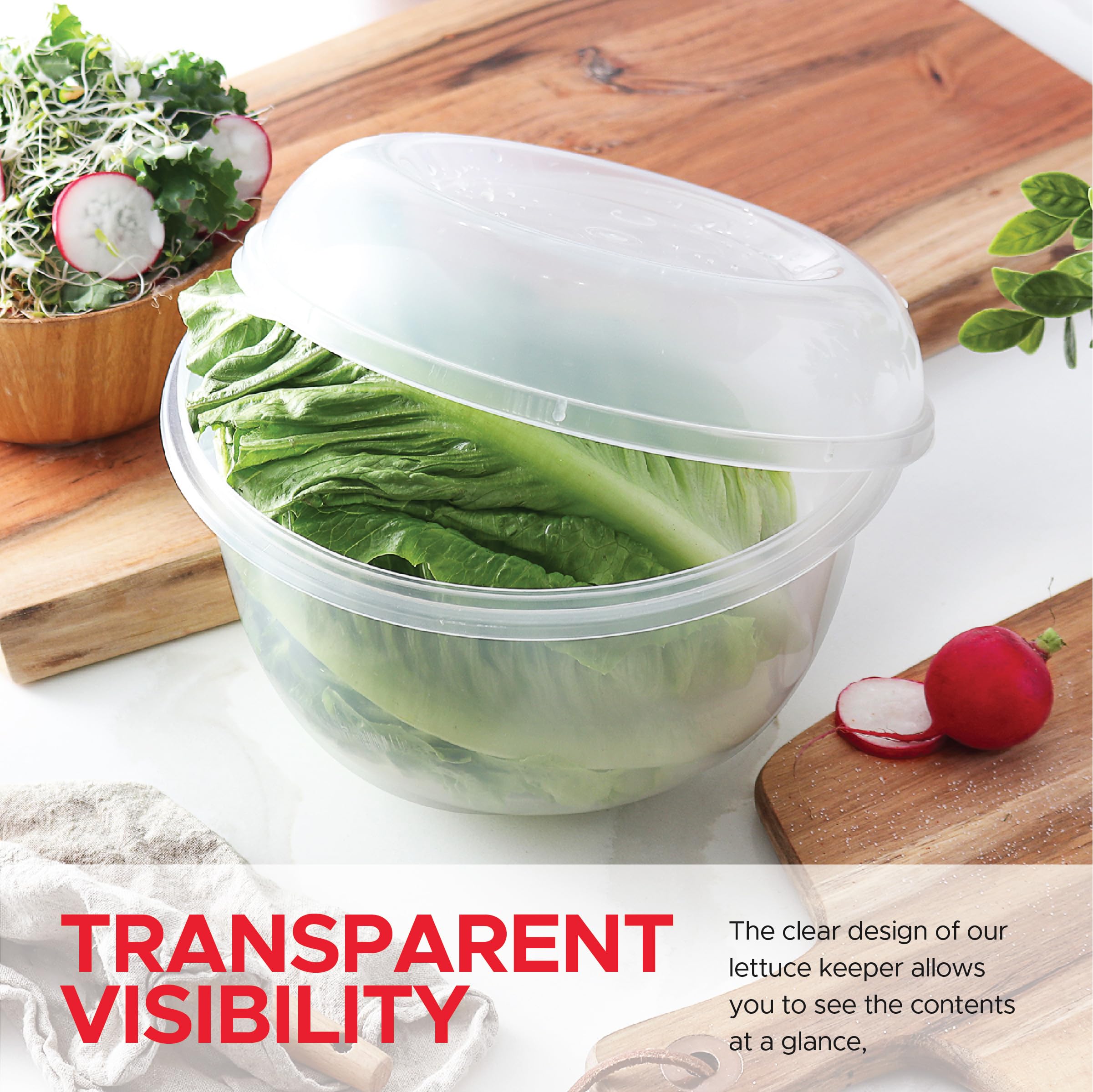 Tafura Lettuce Keeper for Fridge, Lettuce Crisper, Vegetable Saver with Cover, Lettuce Storage Container with Lid, Crisp and Fresh Greensaver, Salad Saver Box.