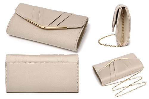 MUDUO Women Faux Suede Envelope Clutch Purse Evening Handbag Foldover Shoulder Crossbody Bag (Beige)