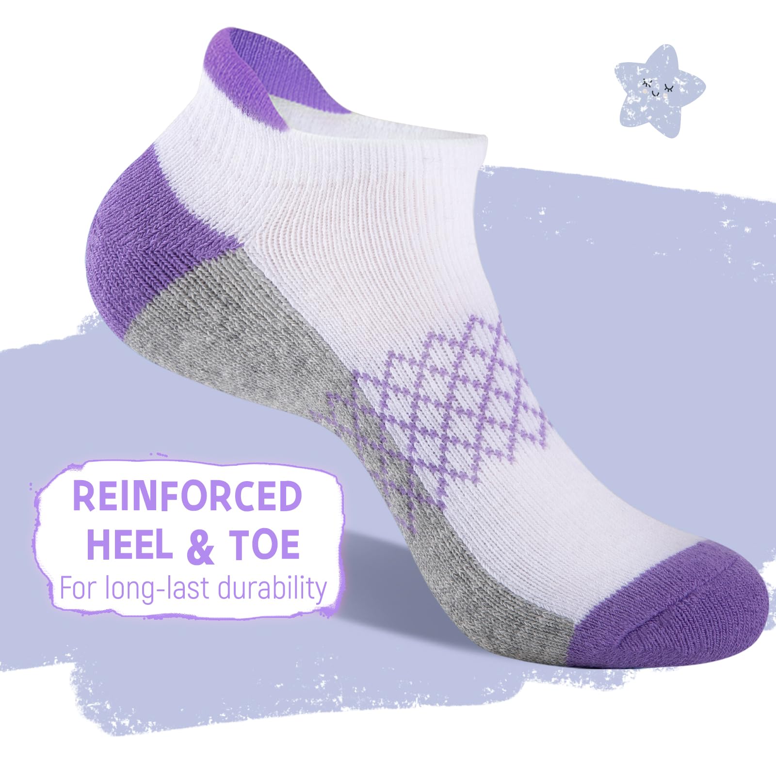Comfoex 12 Pairs Girls Socks Ankle Athletic Socks 4-6 8-10 6-8 Years Old Socks Short Socks With Cushioned Sole