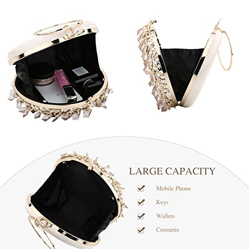 UBORSE Round Clutch Purse for Women Gold Beaded Evening Bag Crystal Sequin Prom Party Handbag with Rhinestone Handle