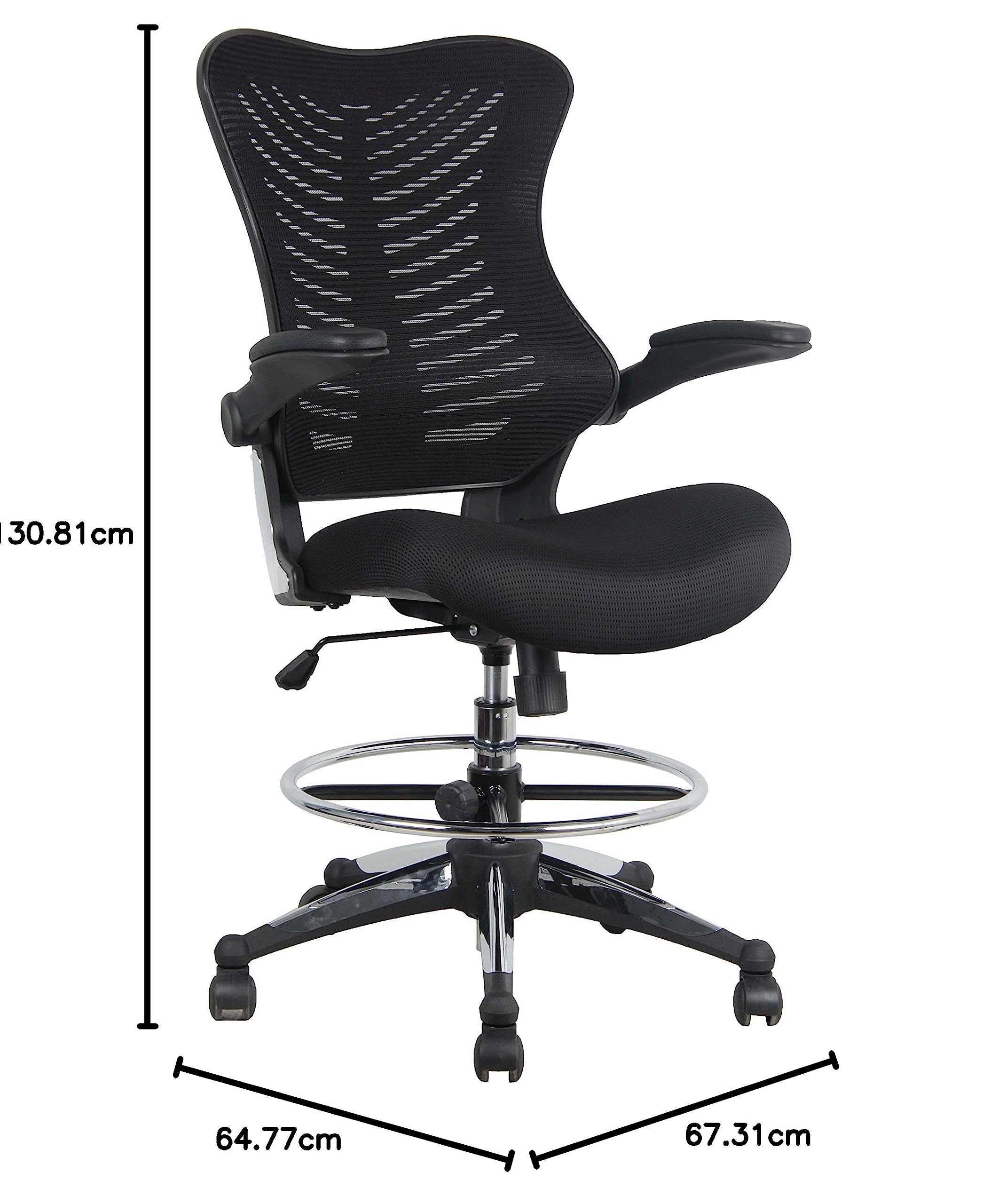 OFFICE FACTOR Stool Clerk Teller Drafting Chair Reception Black Mesh Flip up Armrest Molded Seat with a Single Handle Mechanism (Stool Black MESH Fabric)