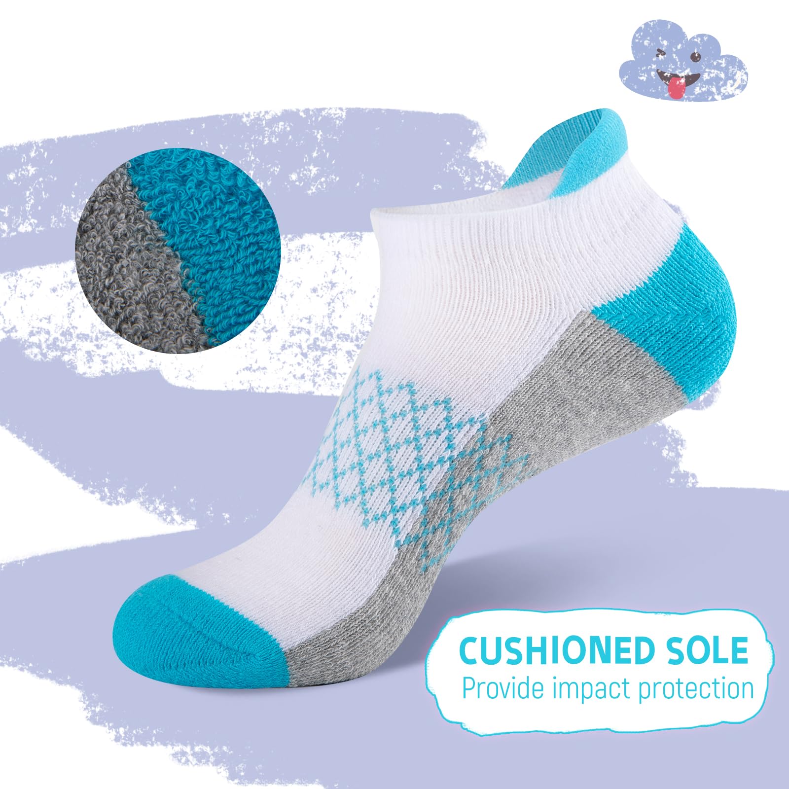 Comfoex 12 Pairs Girls Socks Ankle Athletic Socks 4-6 8-10 6-8 Years Old Socks Short Socks With Cushioned Sole