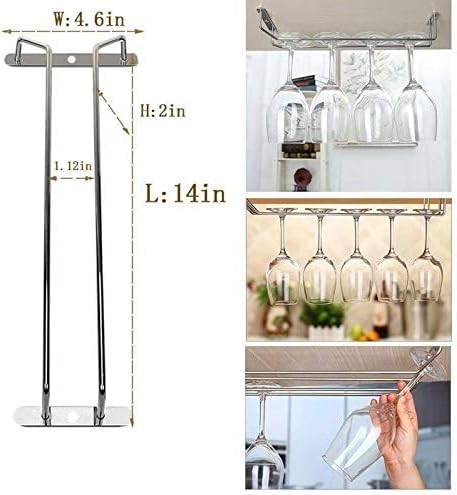 14-Inch Gold Wine Glass Rack, Under Cabinet Wine Glass Holder Stainless Steel Stemware Rack - Hanging Stemware Holder for Cabinet Kitchen Bar, Set of 2