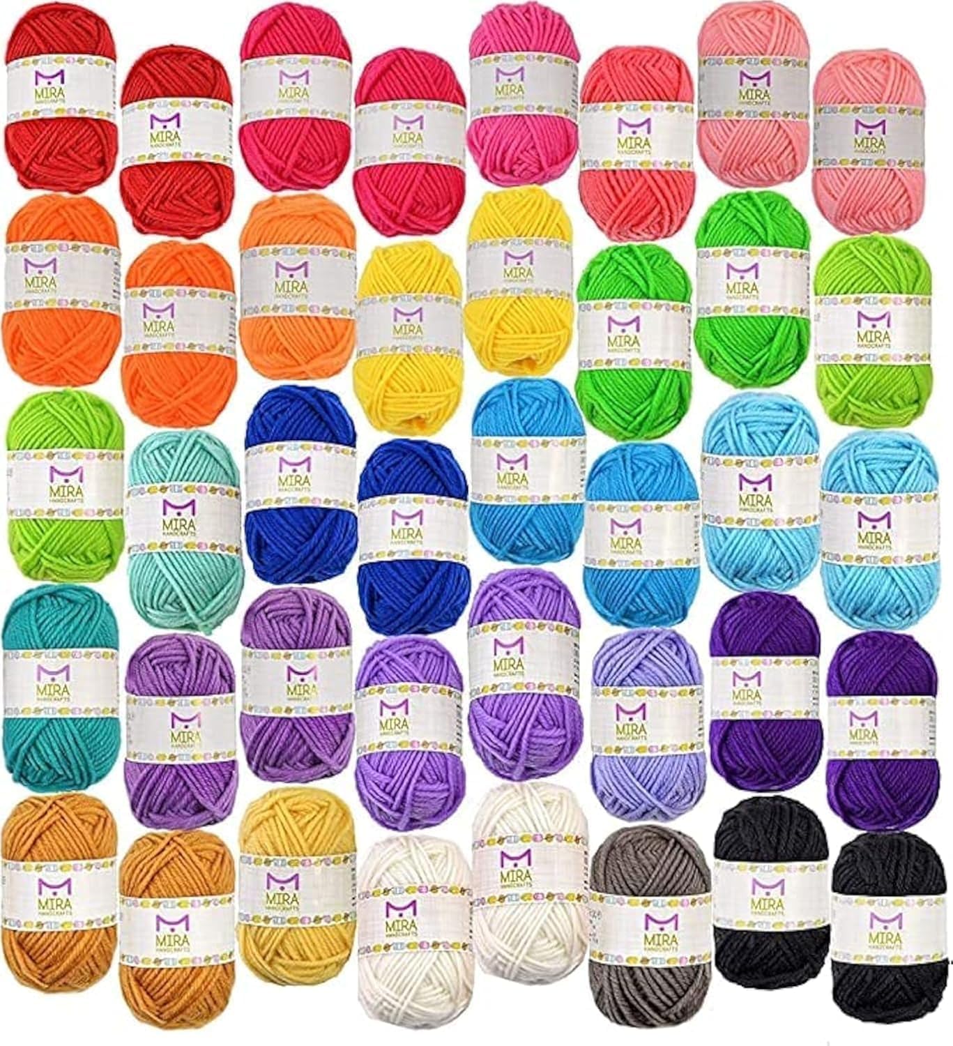 40 Assorted Colors Acrylic Yarn Skeins with 7 E-Books - Perfect Yarn for Crocheting and Knitting Mini Project - by Mira HandCrafts