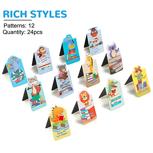 MWOOT 24Pcs Animal Magnetic Bookmarks, Magnet Page Markers Kit for Reading Lover, Creative Magnetic Page Clips Bookmark for Kids Students School Office Book Lovers Reading Supplies (12 Styles,5.5x3CM)