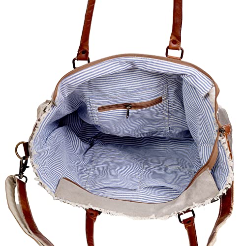 Ruzioon Upcycled Canvas & Cowhide Hand Bag, Canvas & Cowhide Weekender Bag, Canvas Tote Bag, Canvas Shoulder Bag for Women’s