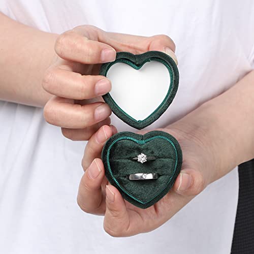 WantGor Velvet Ring Box, Double Jewelry Ring Gift Box Vintage Ring Display Holder Engagement Wedding Box with Detachable Lid (Green)