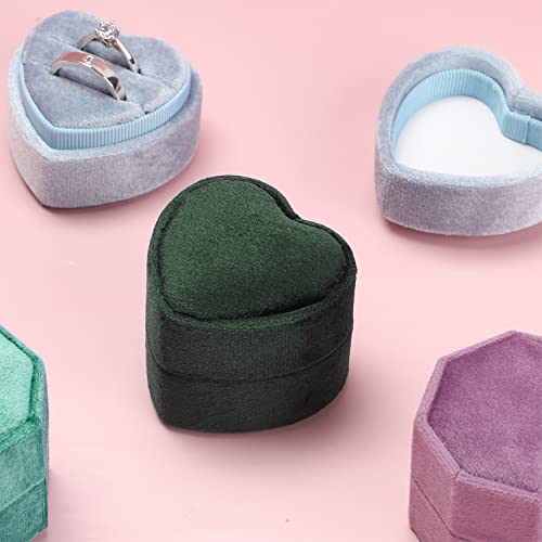 WantGor Velvet Ring Box, Double Jewelry Ring Gift Box Vintage Ring Display Holder Engagement Wedding Box with Detachable Lid (Green)