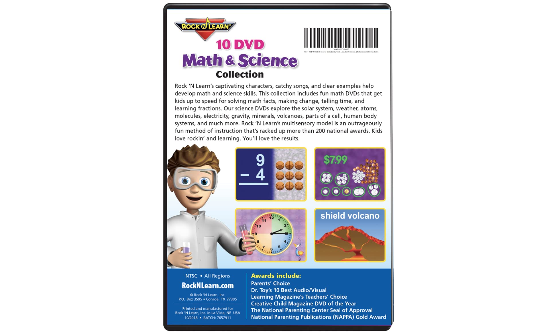 10 DVD Math & Science Collection by Rock 'N Learn (Addition & Subtraction, Tell Time, Money, Multiplication, Division, Fractions, Physical Science, Earth Science, Life Science and Human Body)