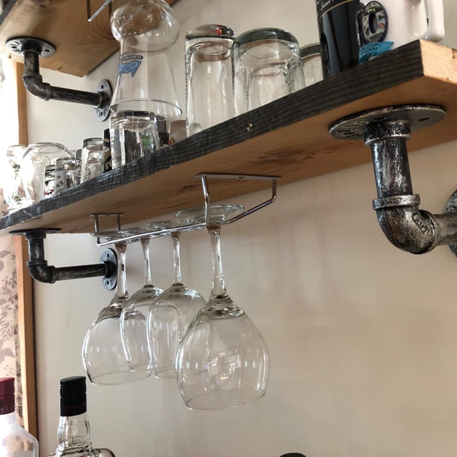 14-Inch Gold Wine Glass Rack, Under Cabinet Wine Glass Holder Stainless Steel Stemware Rack - Hanging Stemware Holder for Cabinet Kitchen Bar, Set of 2