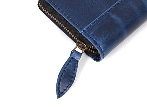 Women's RFID Blocking Large Capacity Leather Wallet Zip Around Phone Clutch Large Travel Purse Wristlet (Ocean Blue)