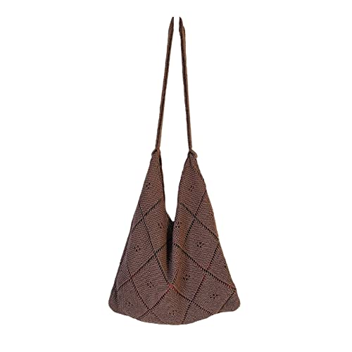 MS SHEA MAY Tote Bag Aesthetic Fairy Grunge Hobo Knitted Bag Hippie Purse Cottagecore Accessories Fairycore Aesthetic Brown