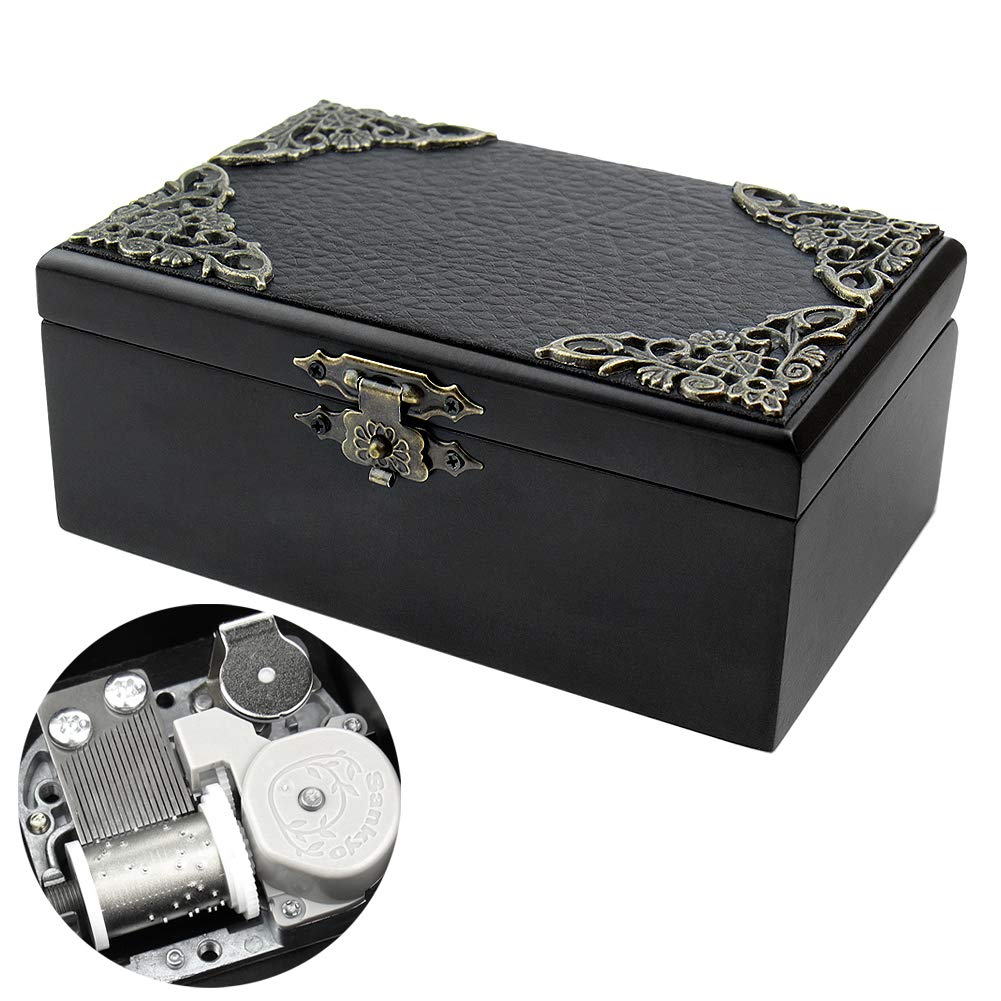 ROSIKING Wooden Music Box with Mirror Mechanism Carved Jewelry Musical Boxes Christmas Birthday Valentine's Day Gifts Plays Howl's Moving Castle-Merry...
