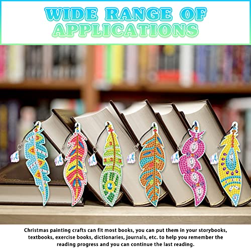 pigpigboss Feather Bookmark Diamond Painting Set 6 PCS PVC Diamond Painting Bookmark with Pendant Peacock Feather Bookmark Diamond Painting Art Graduation Gift