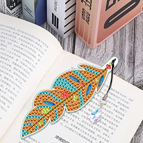 pigpigboss Feather Bookmark Diamond Painting Set 6 PCS PVC Diamond Painting Bookmark with Pendant Peacock Feather Bookmark Diamond Painting Art Graduation Gift