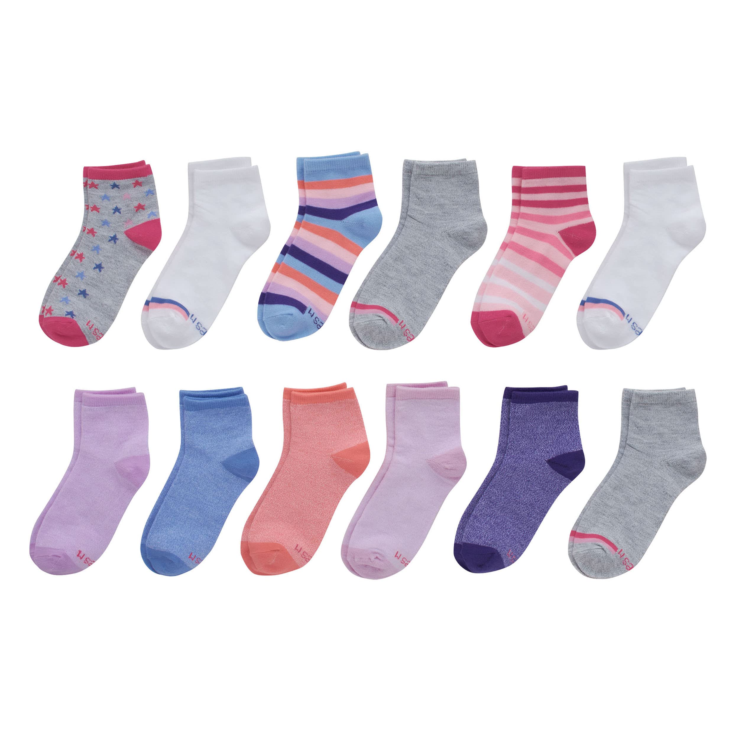 Hanes Girls' Big, Ankle and No Show Fashion, Soft Socks, 12-Pack, Ankle-Grey/Blue/Pink/Lavender-12 Pack, Medium