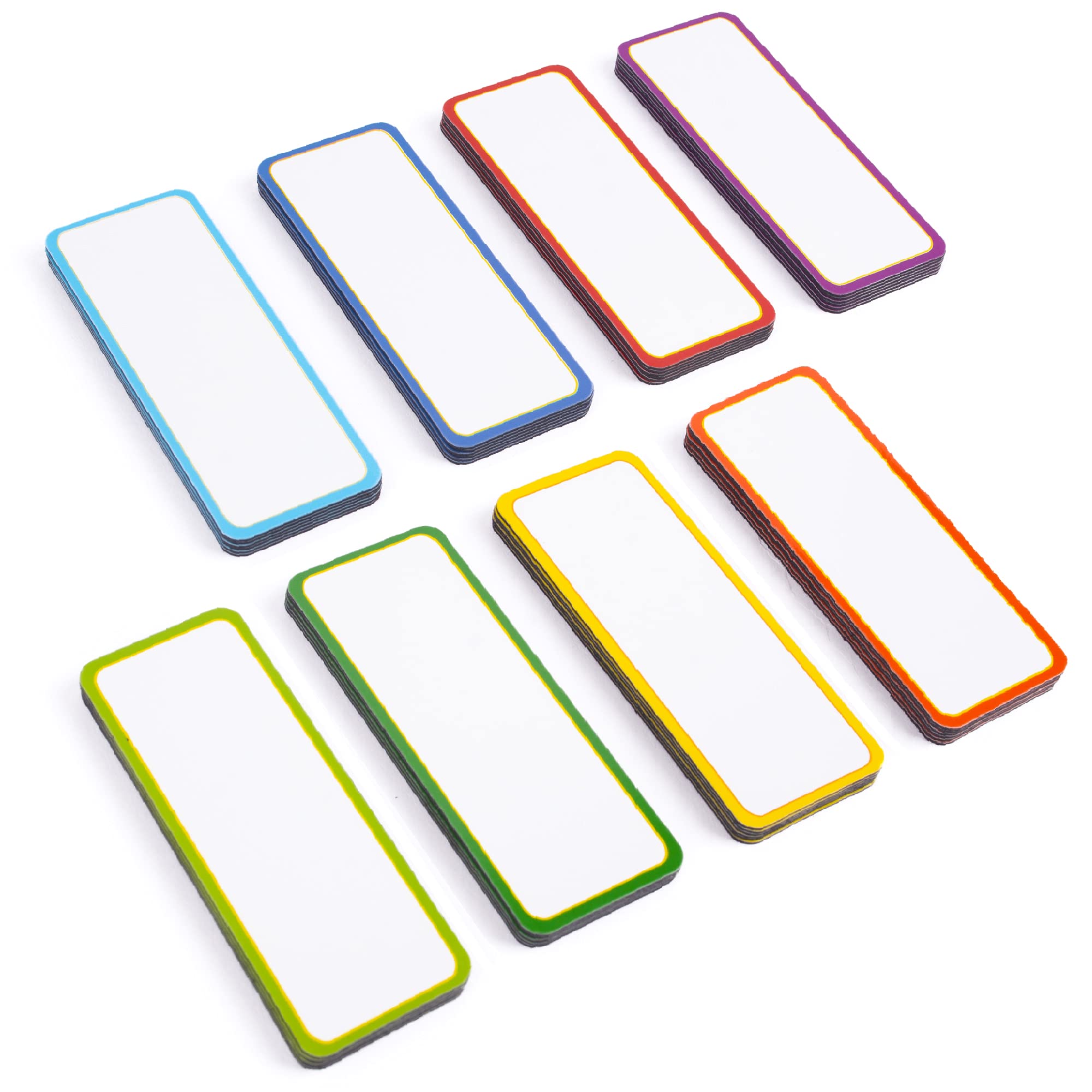 Availey 48 Pieces Magnetic Dry Erase Labels - Reusable Strips for Classroom Home Office Garage Refrigerator Blank Writable Erasable Cards Colored Border Name Tags Students Locker Shelf (3.2 x 1.2")