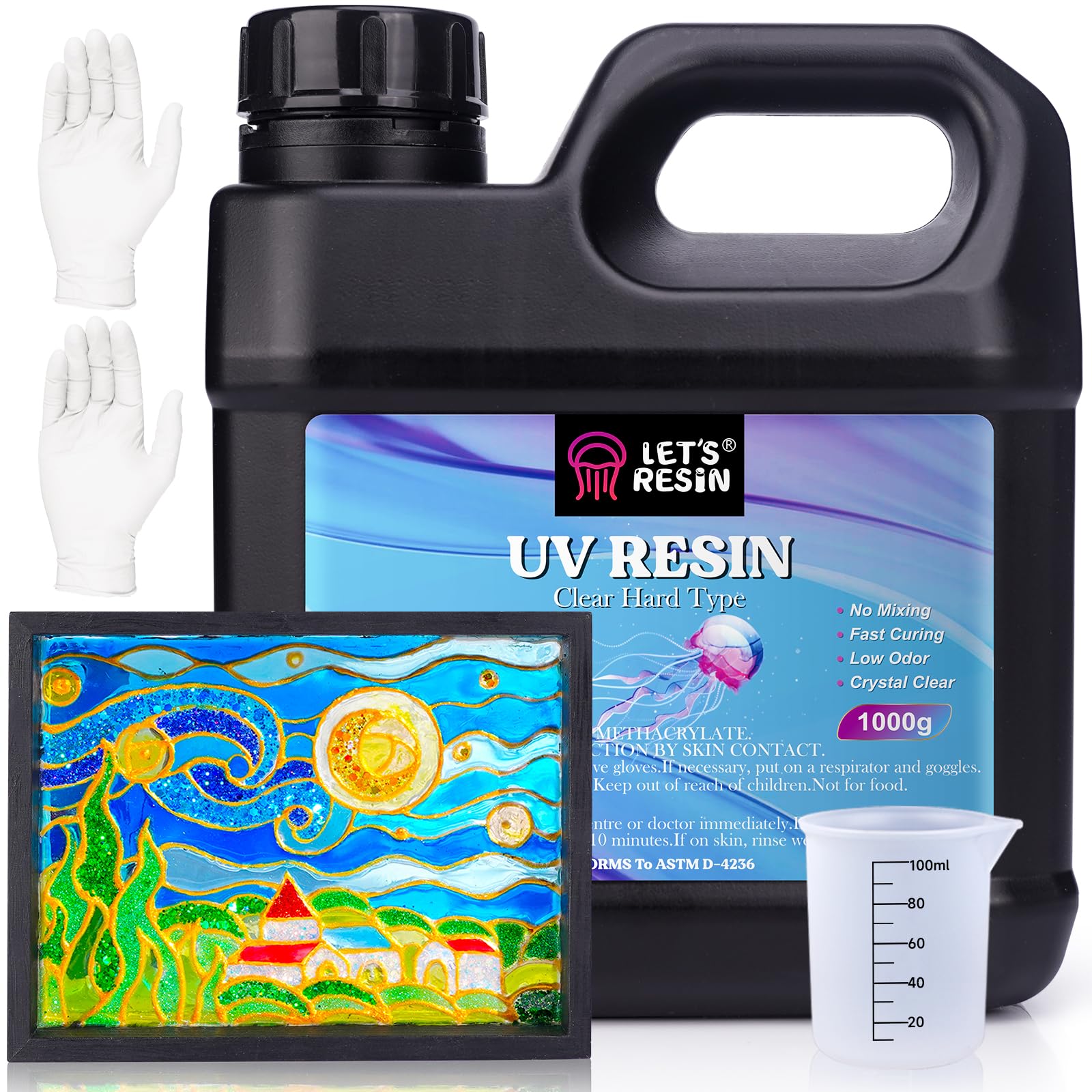 LET'S RESIN UV Resin, Upgraded 1,000g Crystal Clear UV Resin Hard, Low Odor Ultraviolet Epoxy Resin, UV Light Cure Solar Sunlight Activated Glue for Jewelry, Craft Decoration