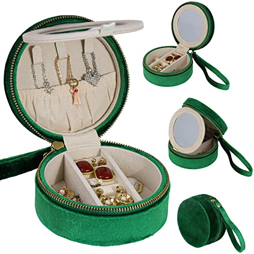 TOPLDILB Plush Velvet Travel Jewelry Box - Mini Jewelry Travel Case with Mirror Portable Small Jewelry Organizer Gift for Christmas Mother's Day Thanksgiving Anniversary Birthday - Emerald