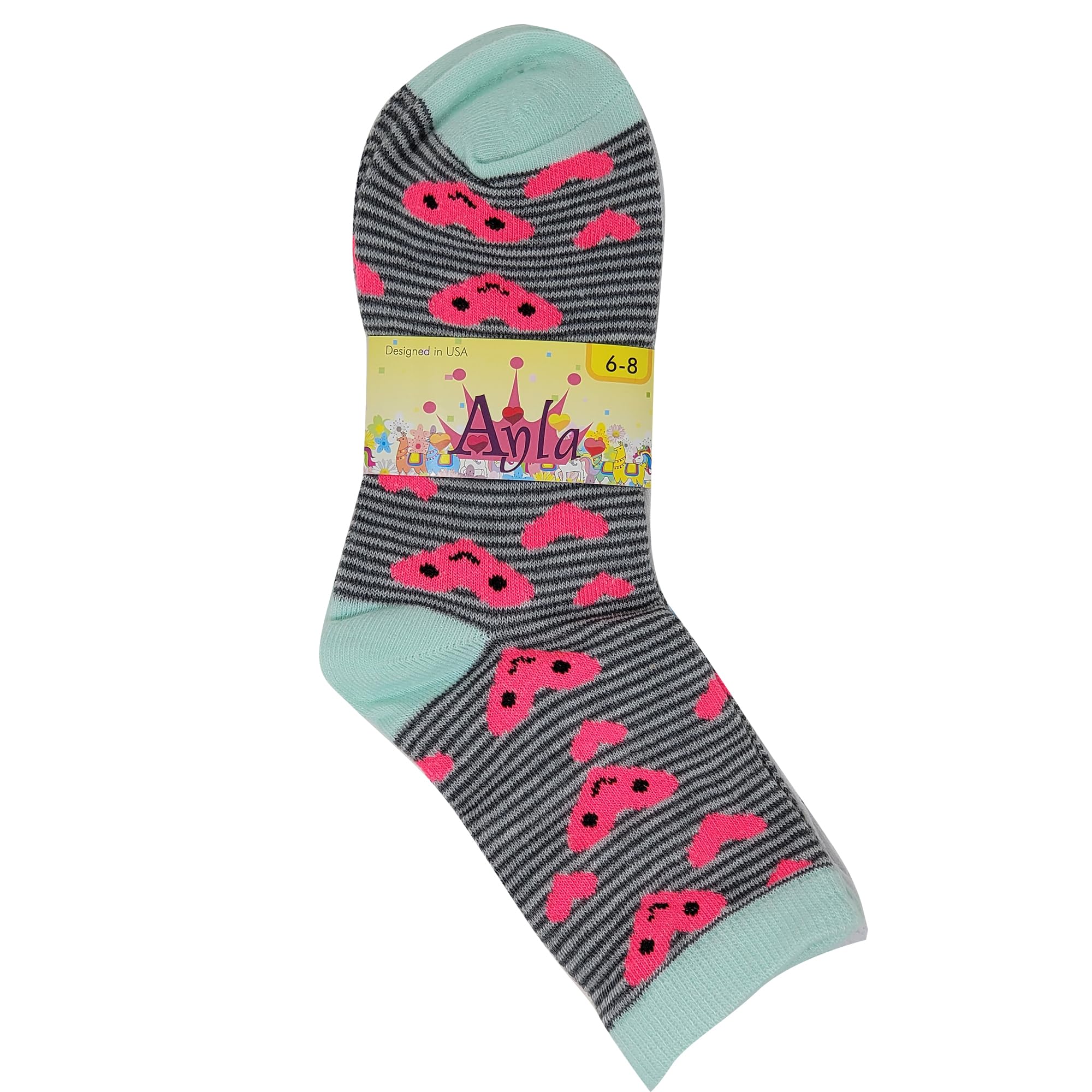 Different Touch 12 Pairs Pack Kids Girls Colorful Creative Fun Novelty Design Crew Socks (6-8, Assorted)