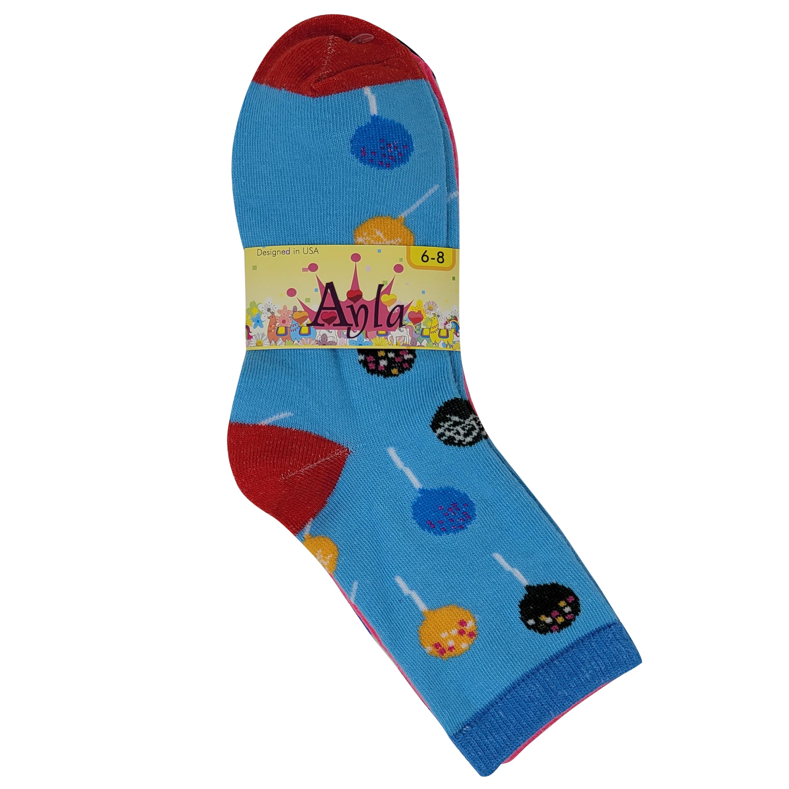Different Touch 12 Pairs Pack Kids Girls Colorful Creative Fun Novelty Design Crew Socks (6-8, Assorted)
