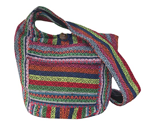 Aztec Crossbody Bags for Women - Boho Shoulder Bag - Handmade Hippie Purse - Fully Lined Cotton Interior - Medium (Rainbow)
