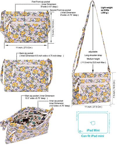 Brentano Cotton quilted Multi-zipper crossbody purse (BIDENS PILOSA)