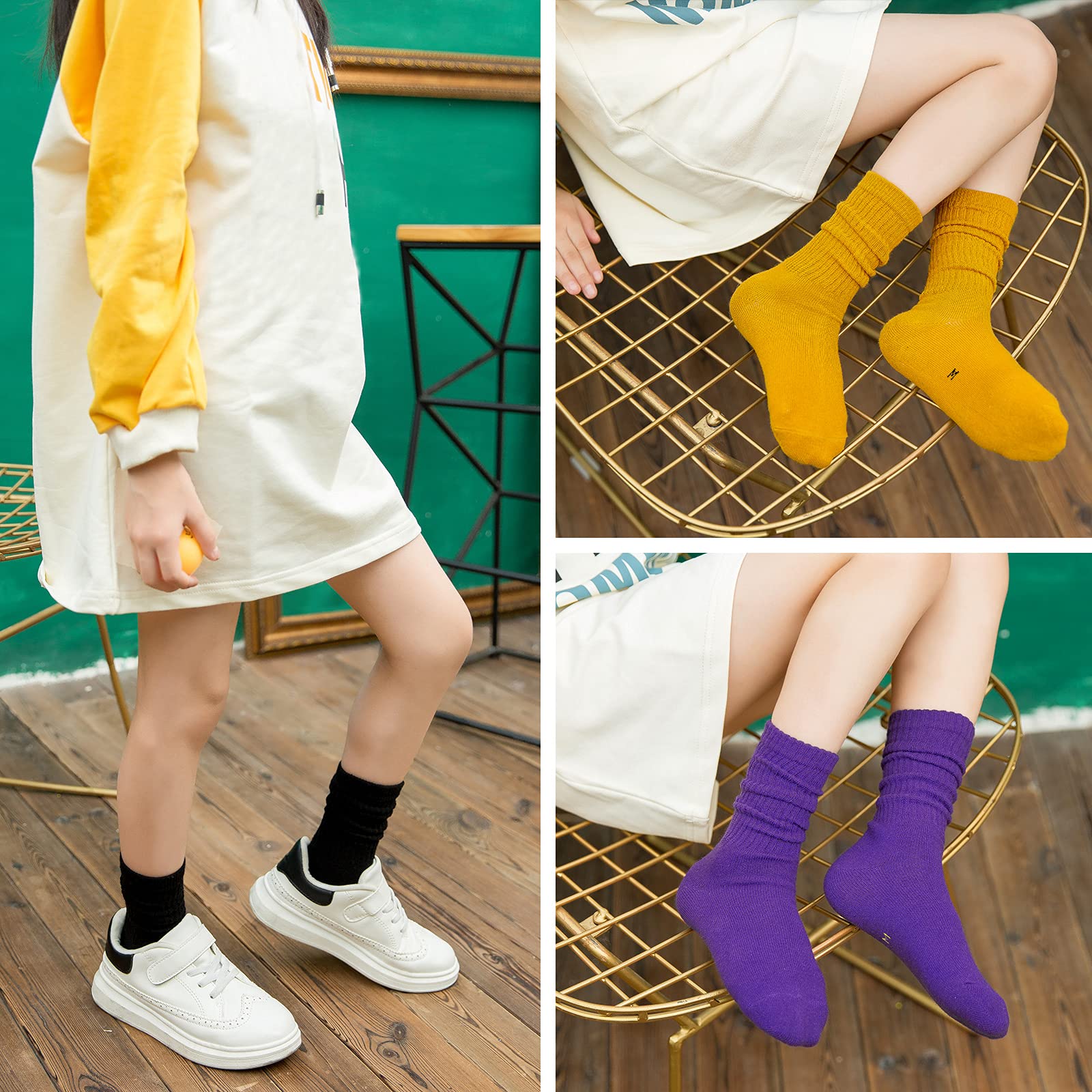 KEREDA Little Kids Girls Slouch Crew Socks Toddler Cotton Dress Sock 6-8 Years Multicolor