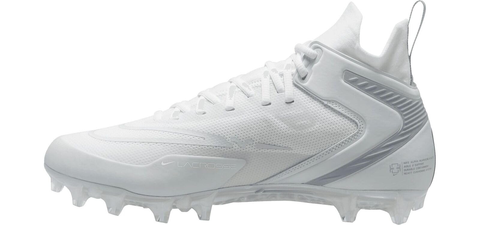 Nike Alpha Huarache 8 Elite CW4440-011 Men's Lacrosse Cleats White/Pure Platinum/Wolf Grey/White (us_Footwear_Size_System, Adult, Men, Numeric, Medium, Numeric_13)