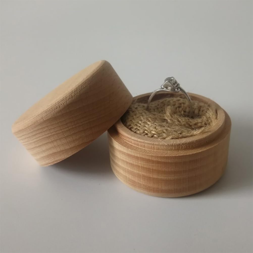 Small Boxes 3pcs Round Wooden Ring Boxes with Lid Small Earring Display Box Wooden Keepsake Box for Jewelry Earrings Necklace Proposal Engagement Birthday Wedding Ring Box