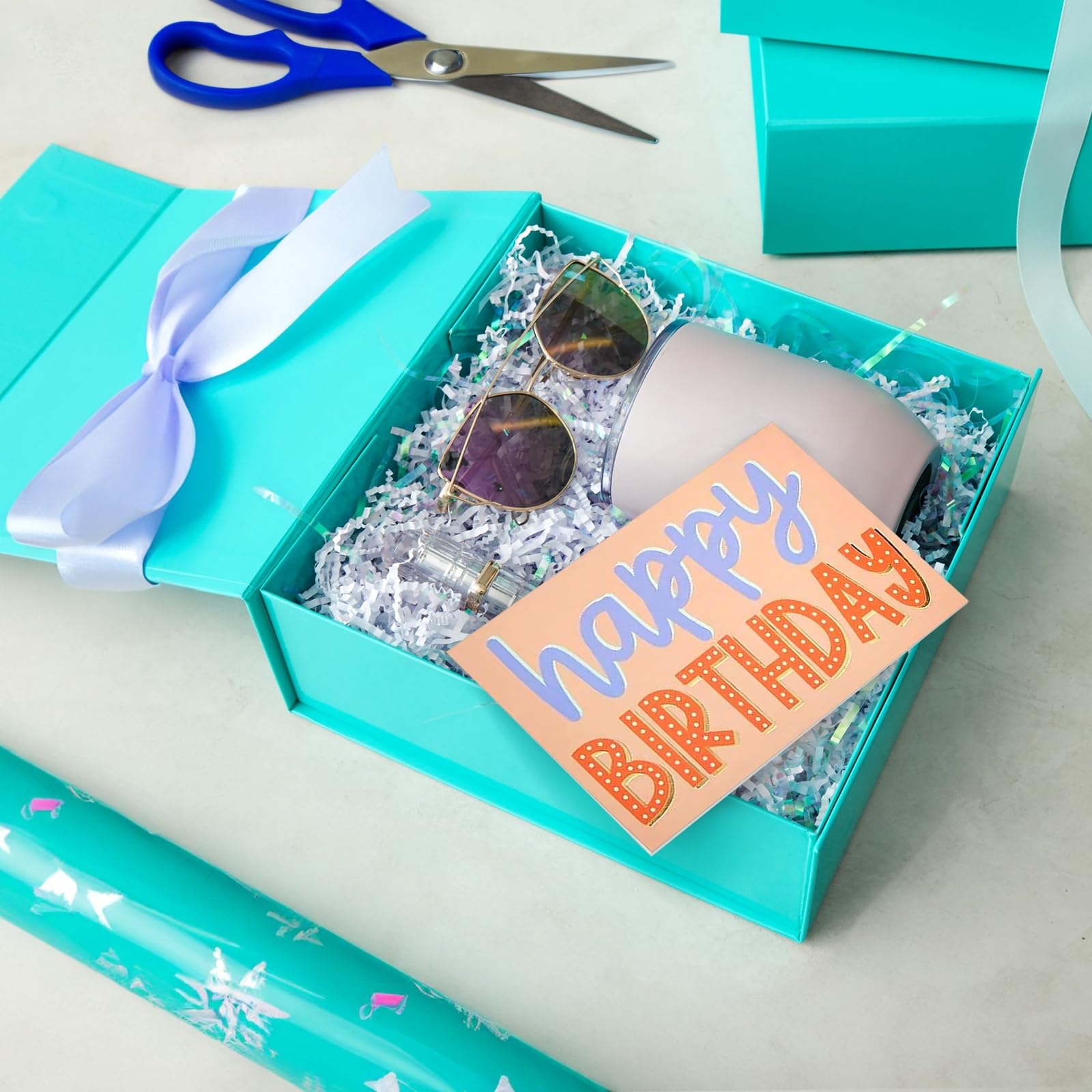 6 Pack Square Magnetic Gift Box with Lid, 10x10x4 Groomsmen and Bridesmaid Boxes for Proposal, Glossy Teal