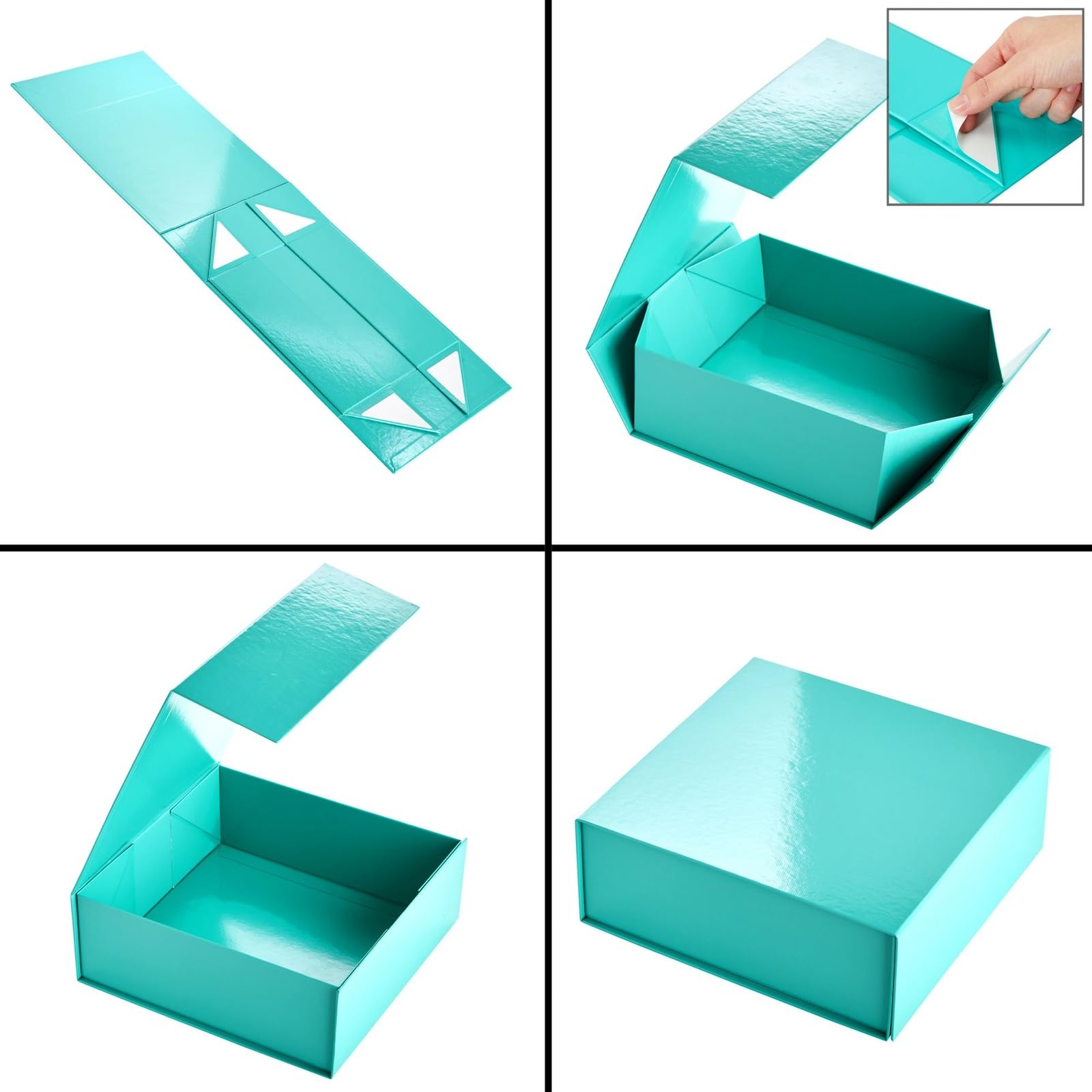 6 Pack Square Magnetic Gift Box with Lid, 10x10x4 Groomsmen and Bridesmaid Boxes for Proposal, Glossy Teal